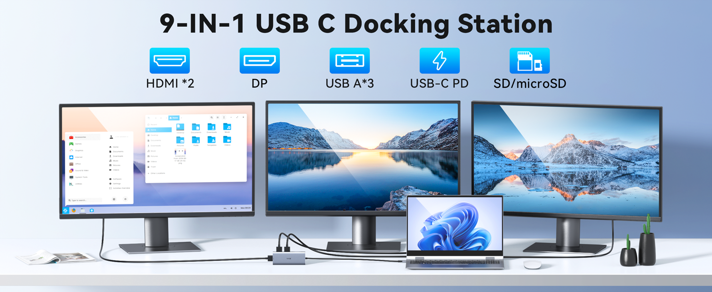 USB C to Dual HDMI Adapter,USB C Docking Station Dual Monitor Adapter – VVB